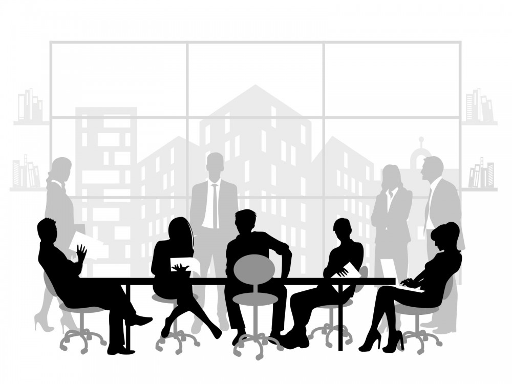 Business Meeting at Office Powerpoint Templates - Black, Blue, Business ...