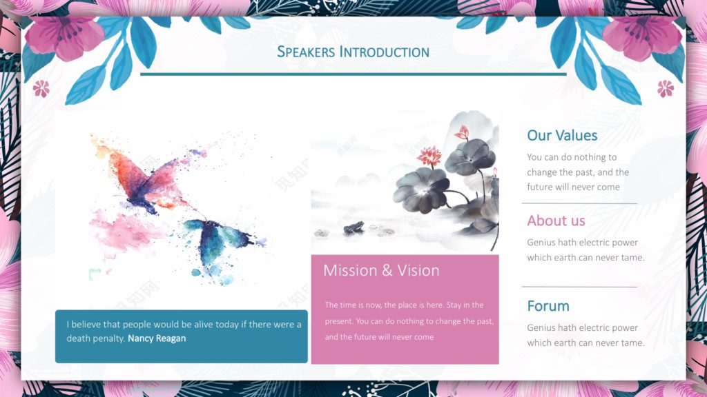 Pink Flower Frame Powerpoint Templates - Aqua / Cyan, Blue, Border ...