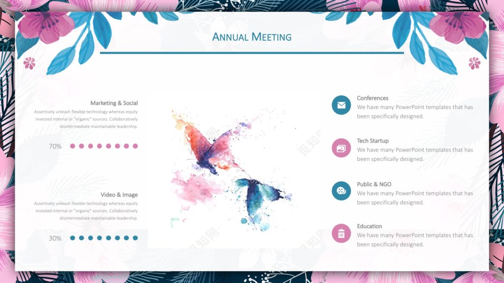 Pink Flower Frame Powerpoint Templates - Aqua / Cyan, Blue, Border ...