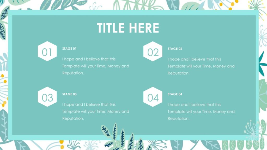 Flower Line Powerpoint Templates - Aqua / Cyan, Flowers, Green Backgrounds