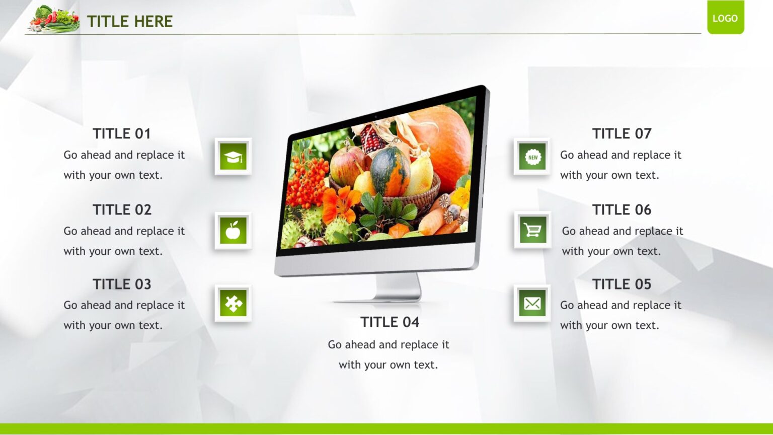 Organic Vegetables Powerpoint Templates - Food & Drink, Green Backgrounds
